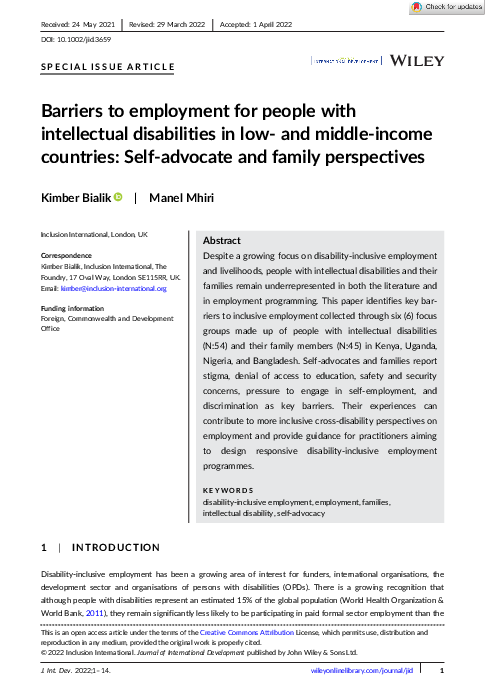 (PDF) Barriers to employment for people with intellectual disabilities ...