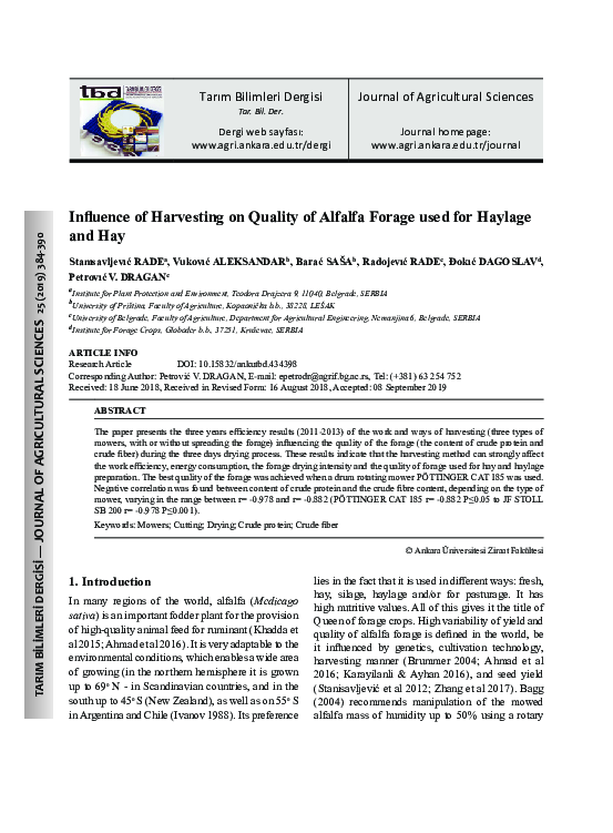 (PDF) Influence of Harvesting on Quality of Alfalfa Forage used for ...