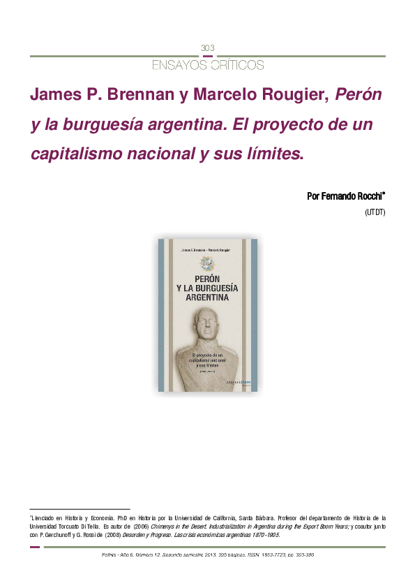 (PDF) James P. Brennan y Marcelo Rougier, Perón y la burguesía ...