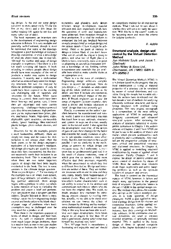 (PDF) Structural analysis, design and control by the Virtual Distortion Method