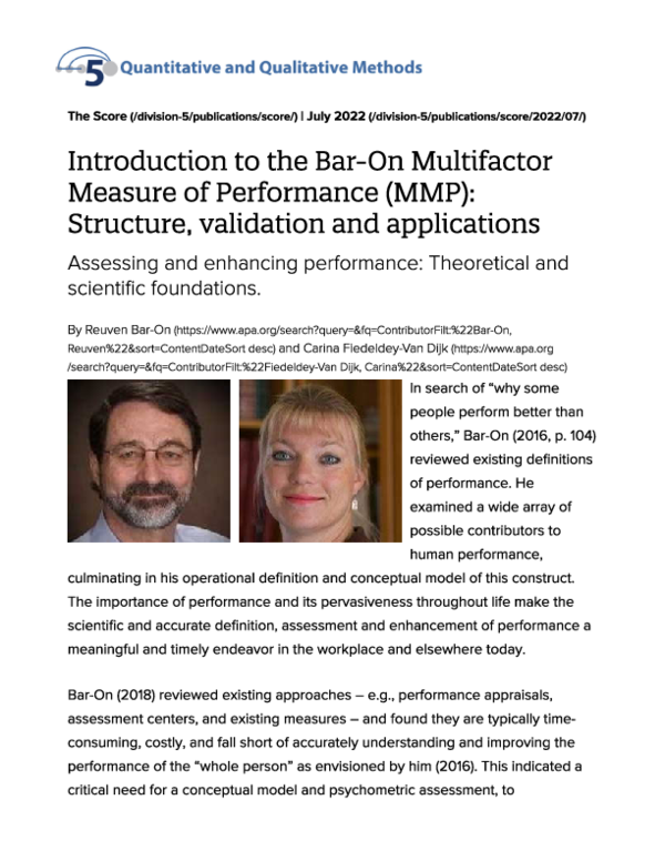 (PDF) Introduction to the Bar-On Multifactor Measure of Performance ...