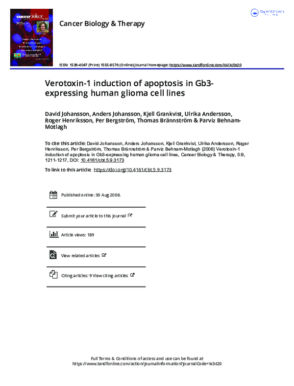 (PDF) Verotoxin-1 induction of apoptosis in Gb3-expressing human glioma ...