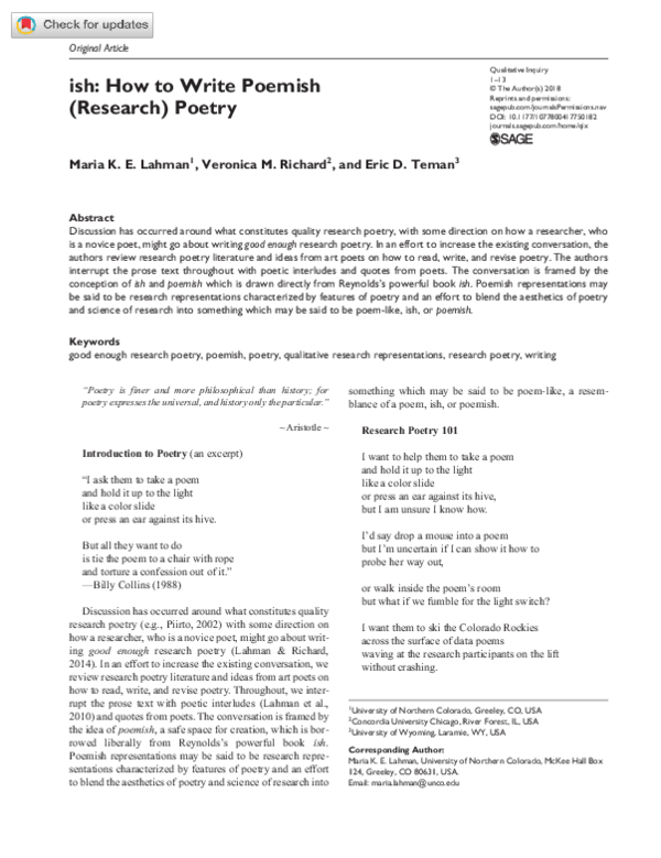 (PDF) ish: How to Write Poemish (Research) Poetry