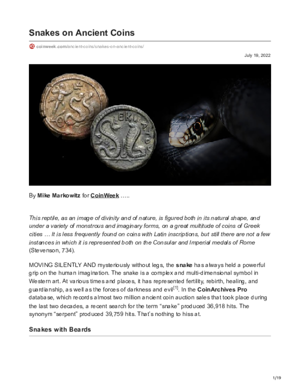 (PDF) Snakes on Ancient Coins