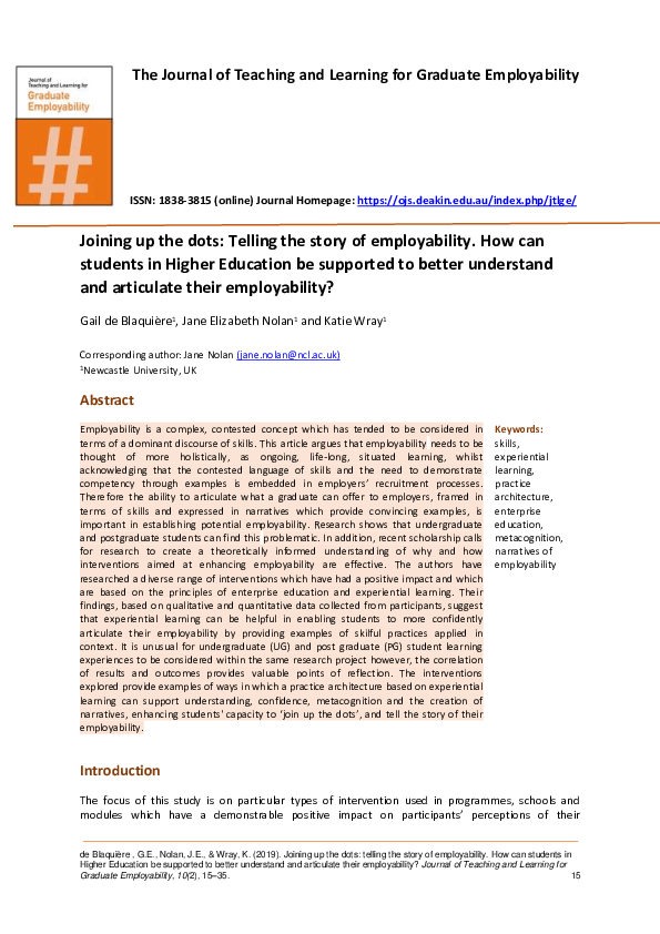 (PDF) Joining up the dots: Telling the story of skills. How can ...