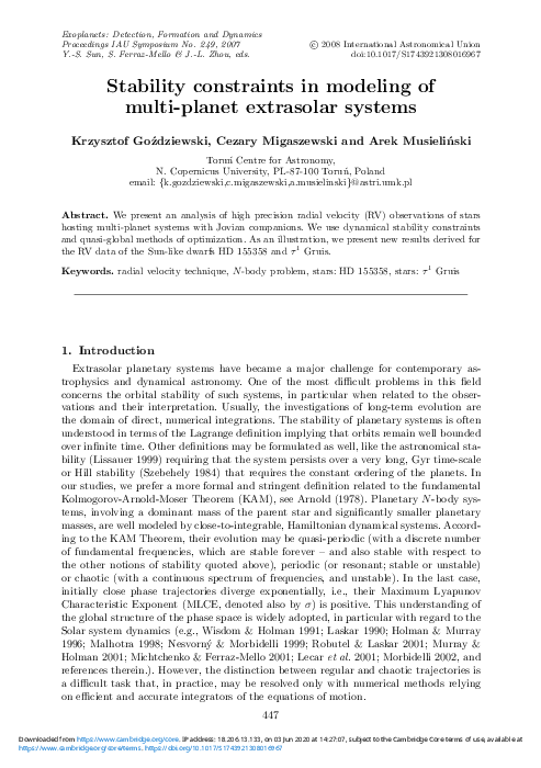 (PDF) Stability constraints in modeling of multi-planet extrasolar systems