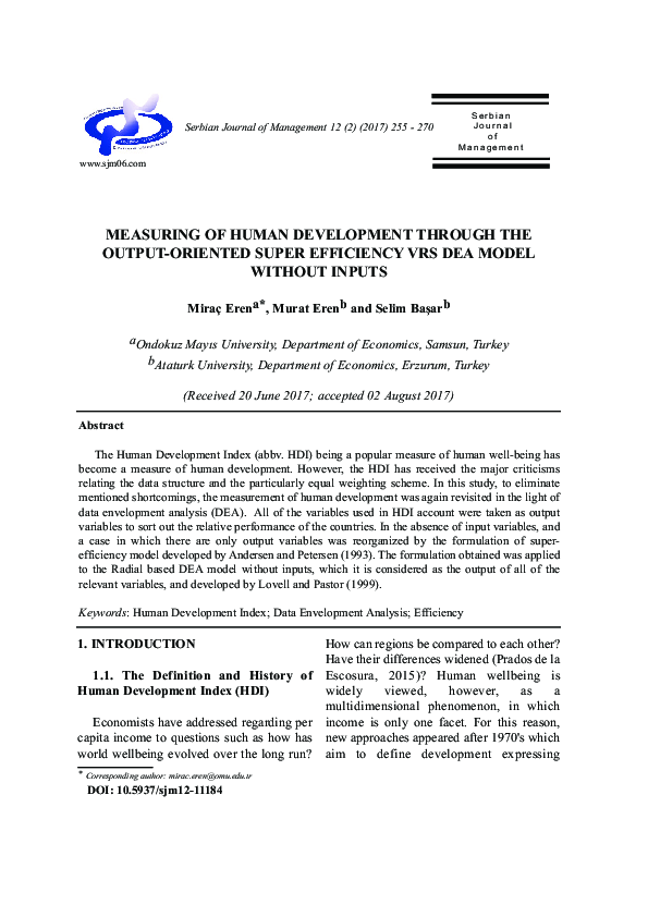 Pdf Measuring Of Human Development Through The Output Oriented Super