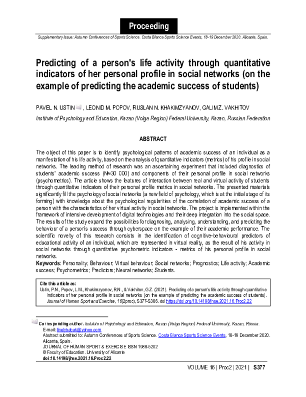 (PDF) Predicting Academic Success via Social Metrics