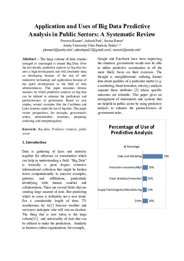 (DOC) Application and Uses of Big Data Predictive Analysis in Public Sectors: A Systematic Review