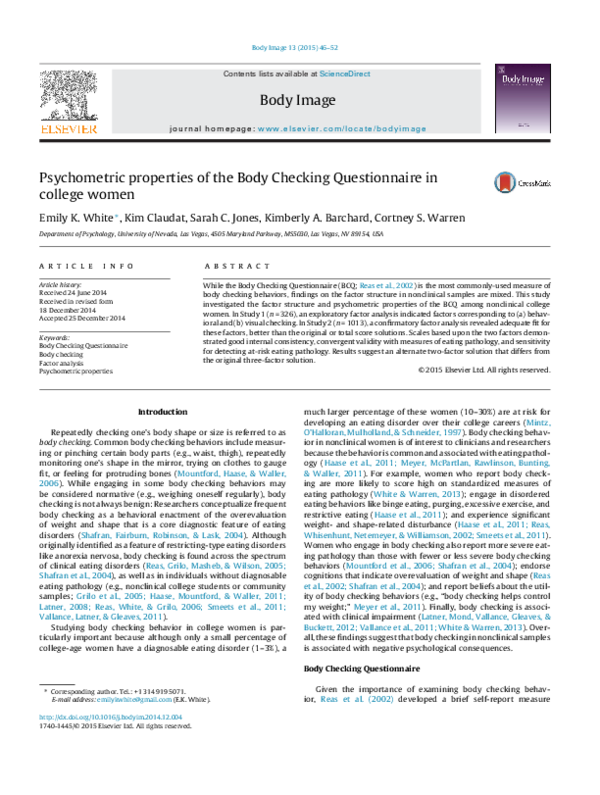 (PDF) Psychometric properties of the Body Checking Questionnaire in ...