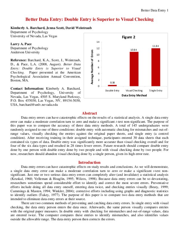 (PDF) Better Data Entry: Double Entry Is Superior to Visual Checking