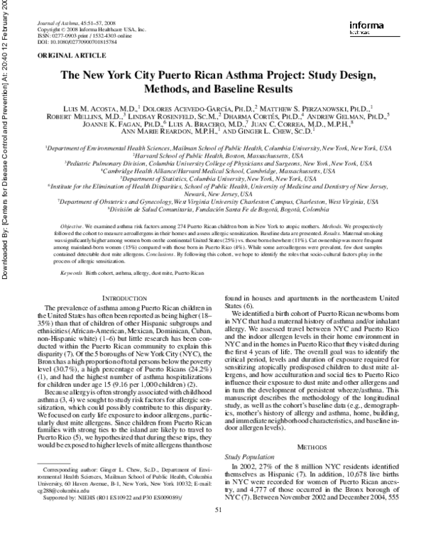 (PDF) The New York City Puerto Rican Asthma Project: Study Design ...