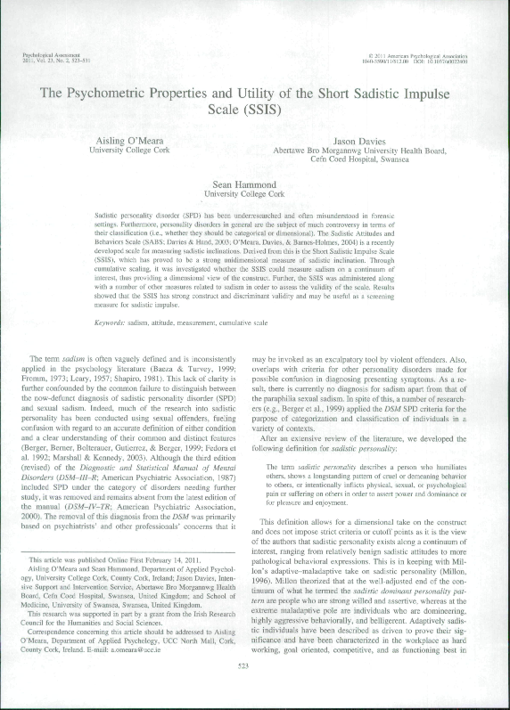 (PDF) The psychometric properties and utility of the Short Sadistic ...