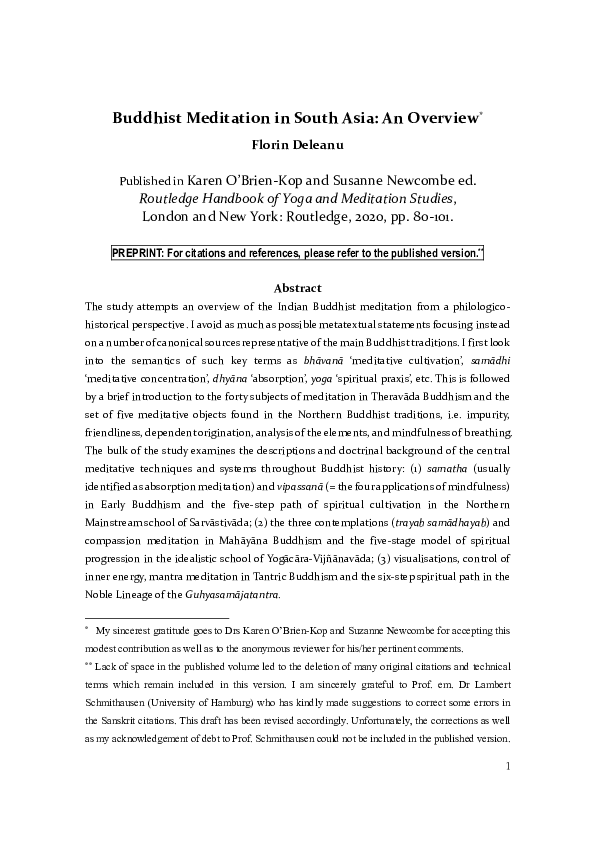 (PDF) Buddhist Meditation in South Asia: An Overview