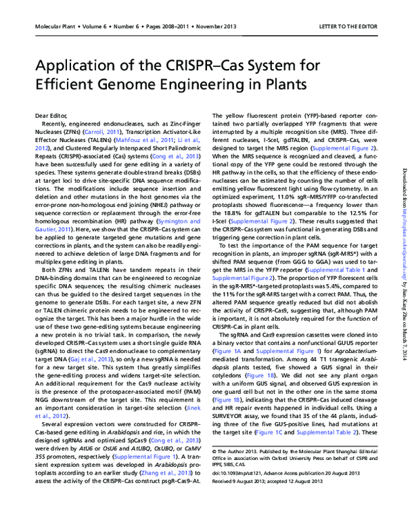 (PDF) Application of the CRISPR–Cas System for Efficient Genome ...