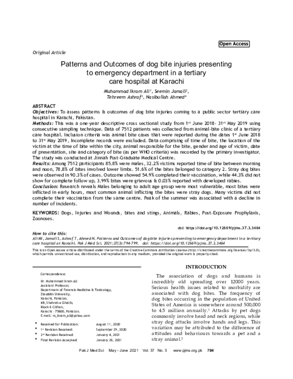 (PDF) Patterns and Outcomes of dog bite injuries presenting to ...