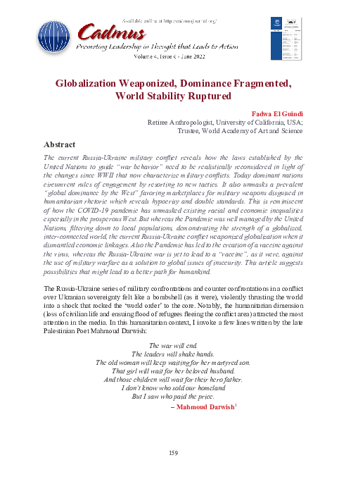 (PDF) Globalization Weaponized, Dominance Fragmented, World Stability ...