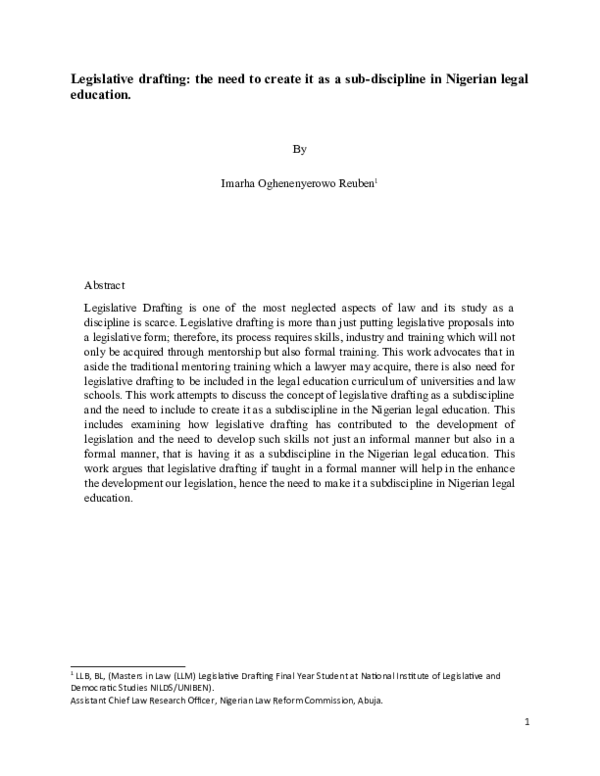 (DOC) Legislative drafting: the need to create it as a sub-discipline ...