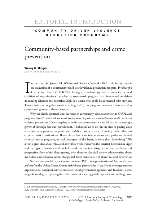 (PDF) Community-based partnerships and crime prevention