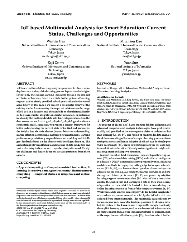 (PDF) IoT-based Multimodal Analysis for Smart Education: Current Status, Challenges and ...