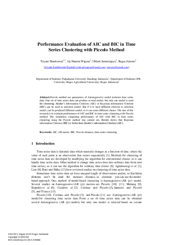 (PDF) Performance Evaluation of AIC and BIC in Time Series Clustering with Piccolo Method