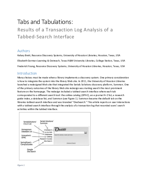 (PDF) Tabs and Tabulations: Results of a Transaction Log Analysis of a ...