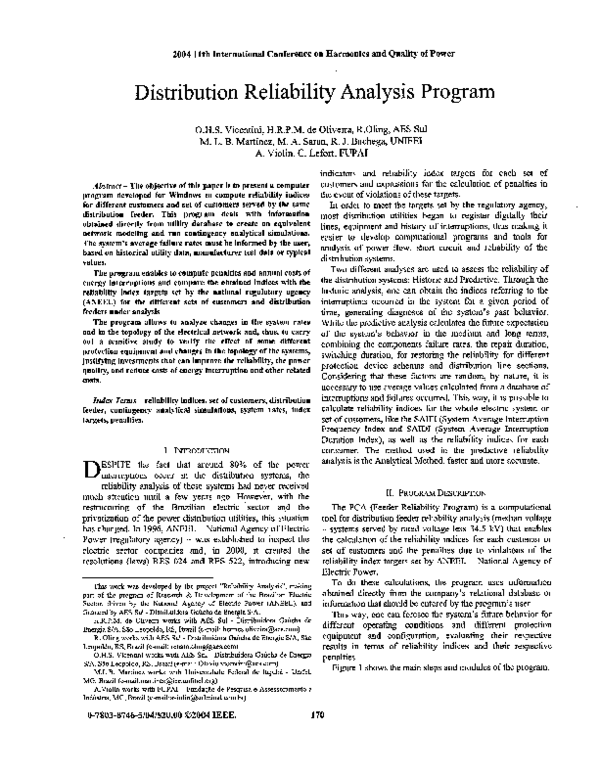 (PDF) Distribution reliability analysis program