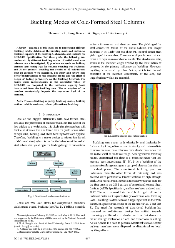 Pdf Buckling Modes Of Cold Formed Steel Columns
