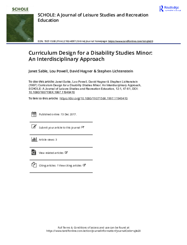 (PDF) Curriculum Design for a Disability Studies Minor: An Interdisciplinary Approach