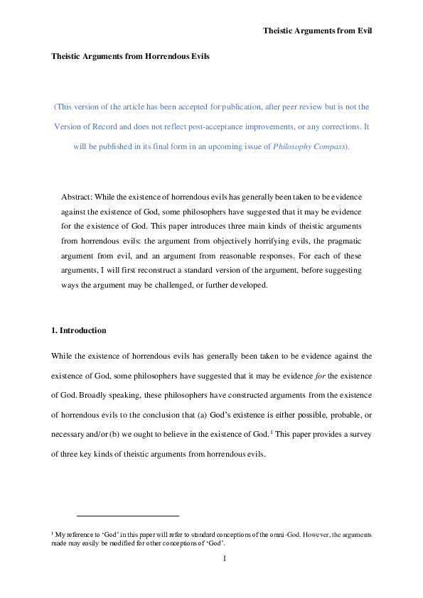 (PDF) Theistic Arguments from Horrendous Evil