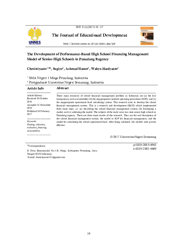 (PDF) The Development of Performance-Based High School Financing ...