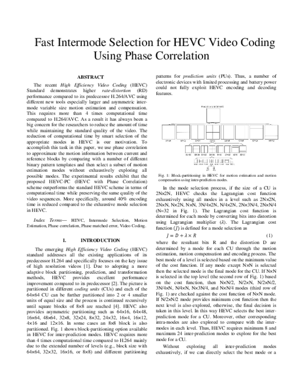 (PDF) Fast Intermode Selection for HEVC Video Coding Using Phase ...