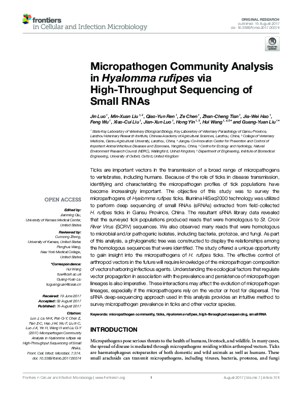 (PDF) Micropathogen Profiling in Hyalomma rufipes Ticks