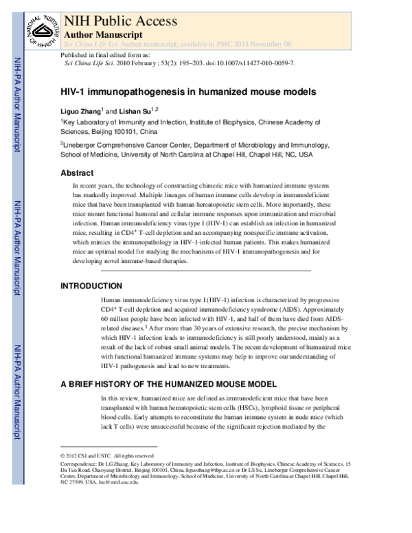 (PDF) Current humanized mouse models for studying human immunology and ...