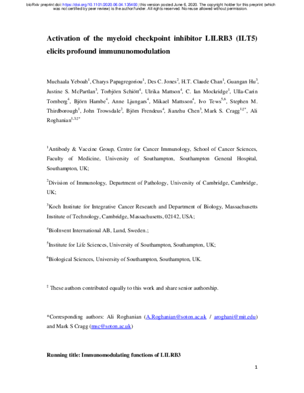 (PDF) LILRB3 (ILT5) is a myeloid checkpoint on myeloid cells that ...