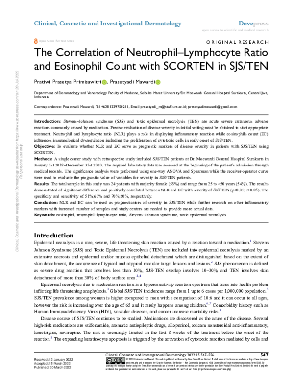 (PDF) The Correlation of Neutrophil–Lymphocyte Ratio and Eosinophil ...