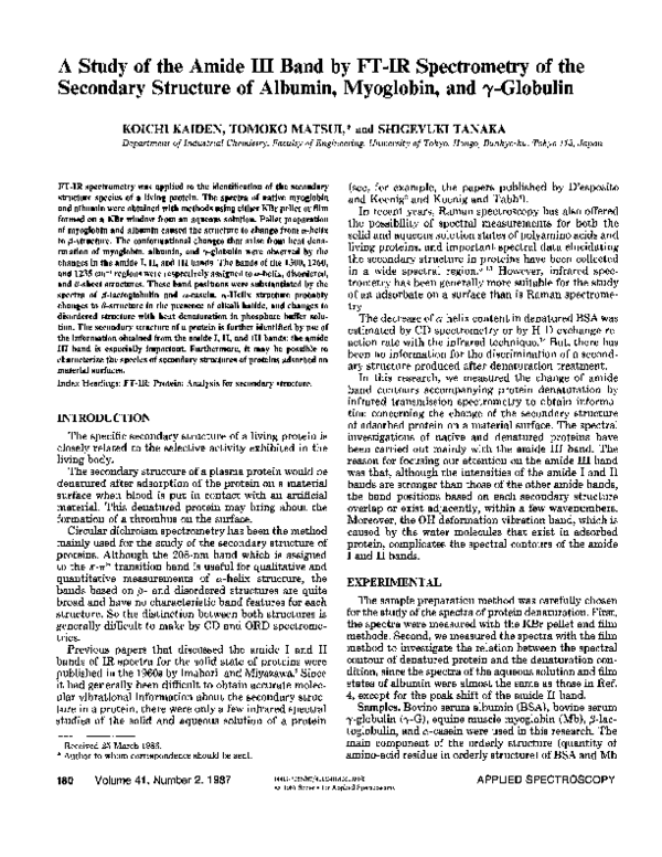(PDF) A Study of the Amide III Band by FT-IR Spectrometry of the ...