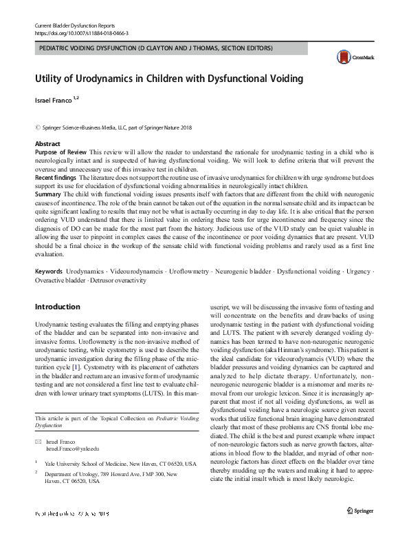 (PDF) Utility of Urodynamics in Children with Dysfunctional Voiding