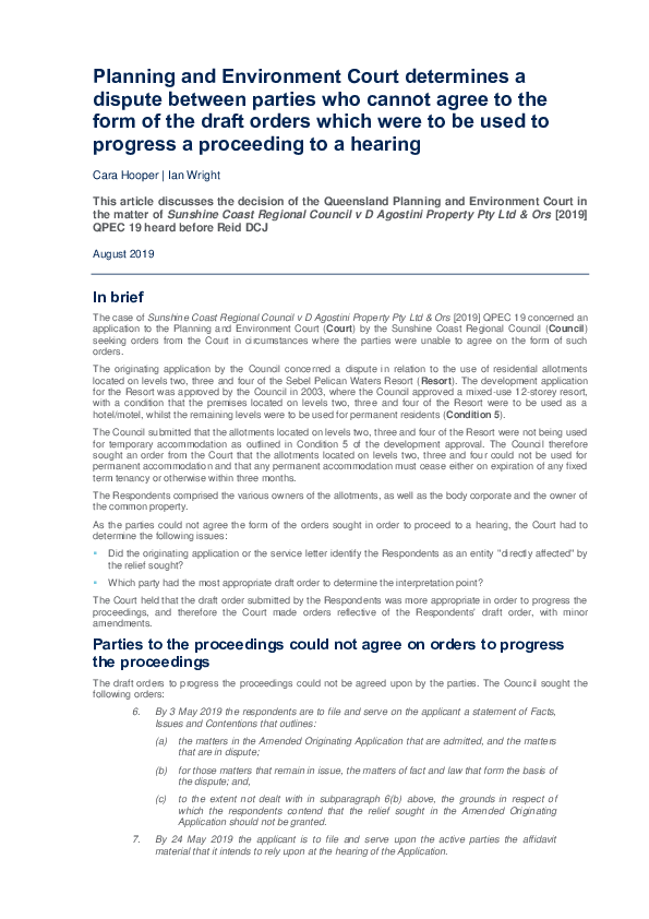 (PDF) Planning and Environment Court determines a dispute between ...