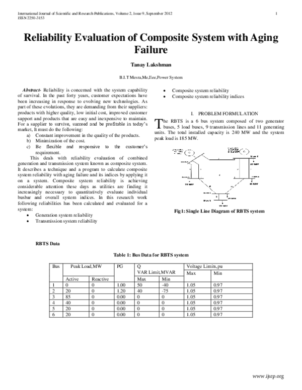 (PDF) Reliability Evaluation of Composite System with Aging Failure | Tanay Lakshman - Academia.edu