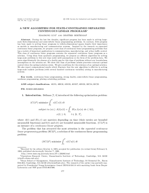 (PDF) A New Algorithm for State-Constrained Separated Continuous Linear Programs