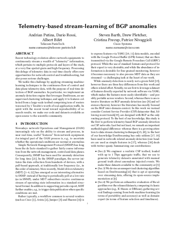 Pdf Telemetry Based Stream Learning Of Bgp Anomalies Drew Pletcher