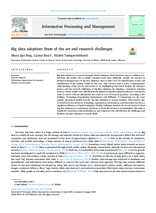 (PDF) Big data adoption: State of the art and research challenges