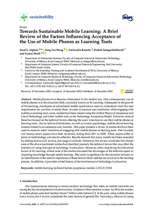 (PDF) Towards Sustainable Mobile Learning: A Brief Review of the ...