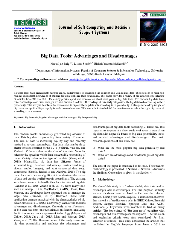 (PDF) Big Data Tools: Advantages and Disadvantages