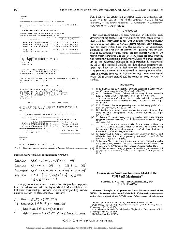 (PDF) Comments on "An Exact Kinematic Model of the PUMA 600 Manipulator ...