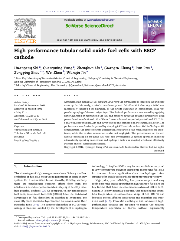 (PDF) High performance tubular solid oxide fuel cells with BSCF cathode ...