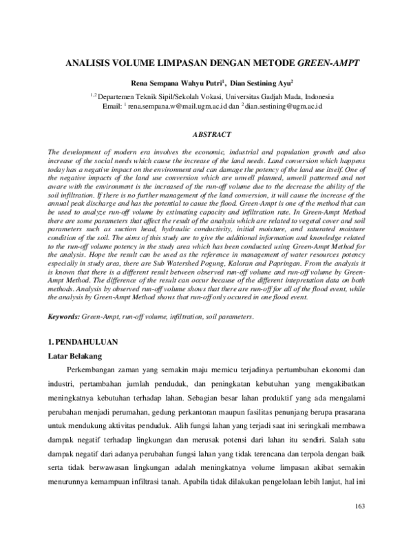 (PDF) Analisis Volume Limpasan dengan Metode Green-Ampt