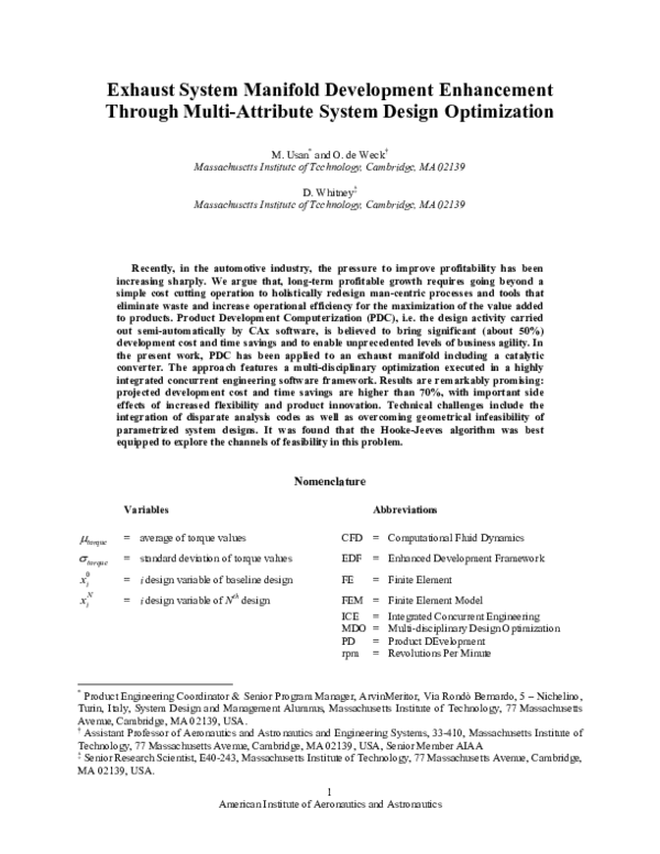 (PDF) Exhaust System Manifold Development Enhancement Through Multi-Attribute System Design ...