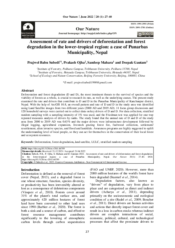 (PDF) Assessment of rate and drivers of deforestation and forest ...